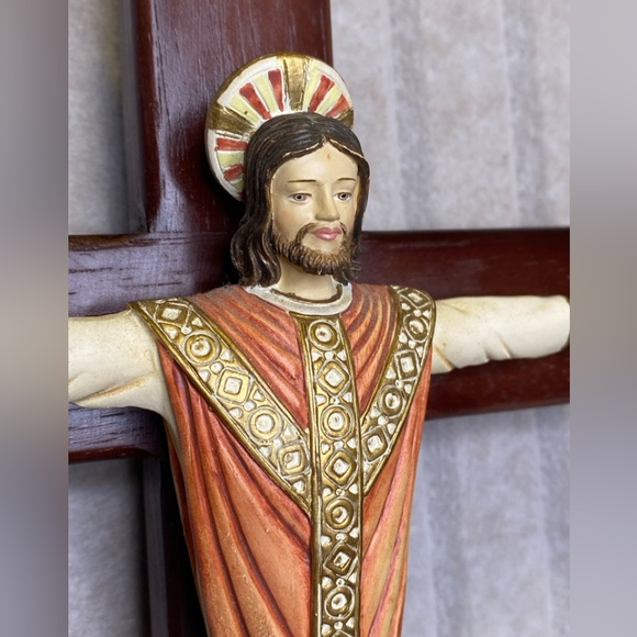 autom | Wall Decor | Vintage Jesus Christ Wall Cross Crucifix Halo Wood ...